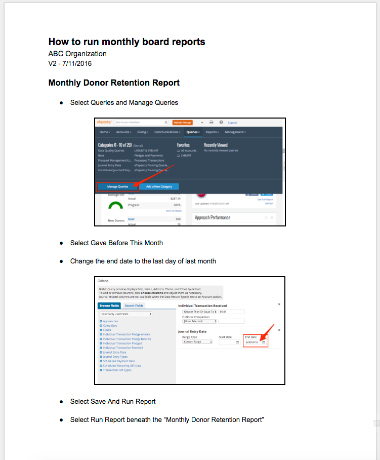 15 Ideas for User Guides in eTapestry Donor Management Software